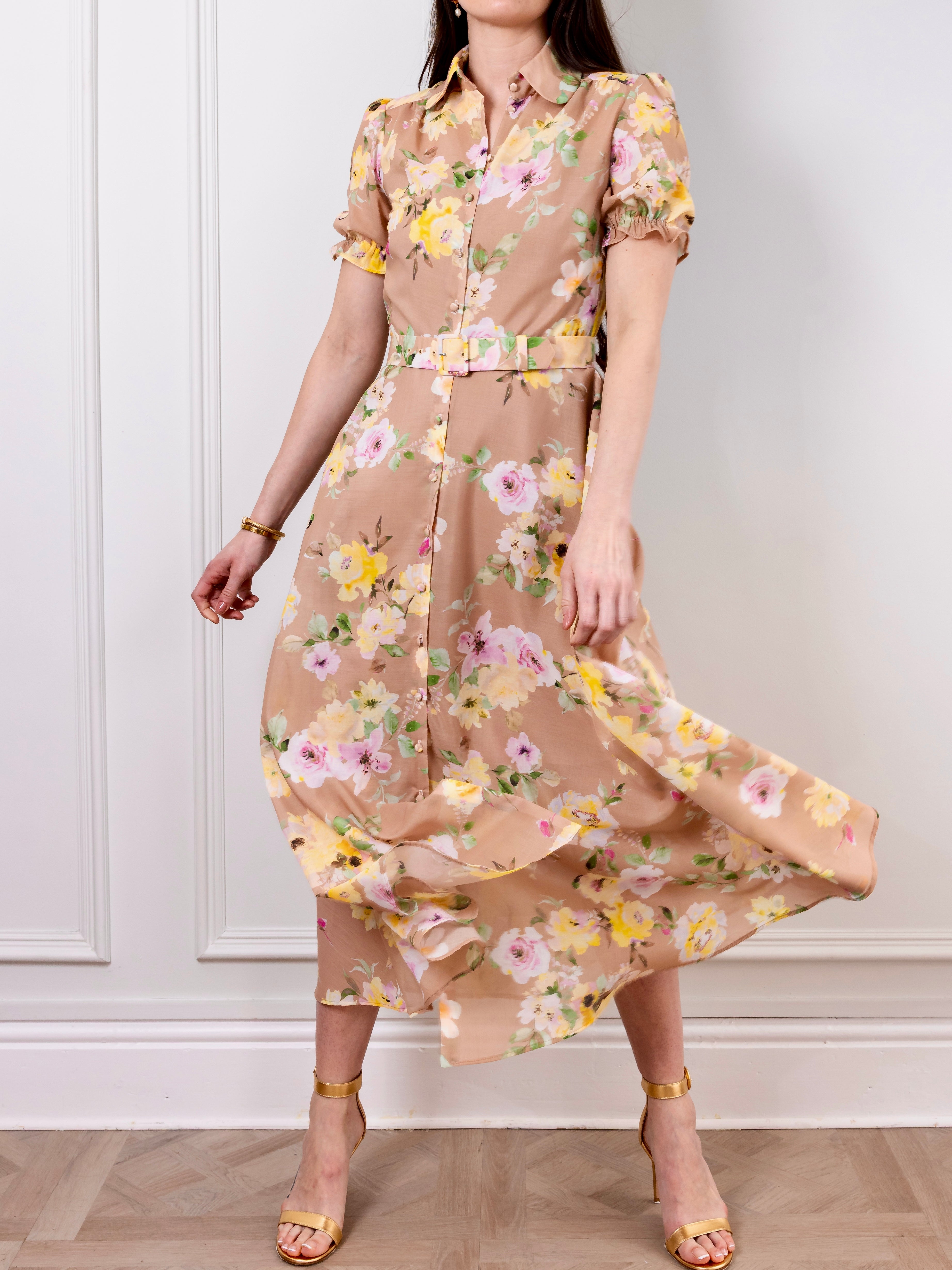 Seren Dress - Tan floral – Claire Mischevani